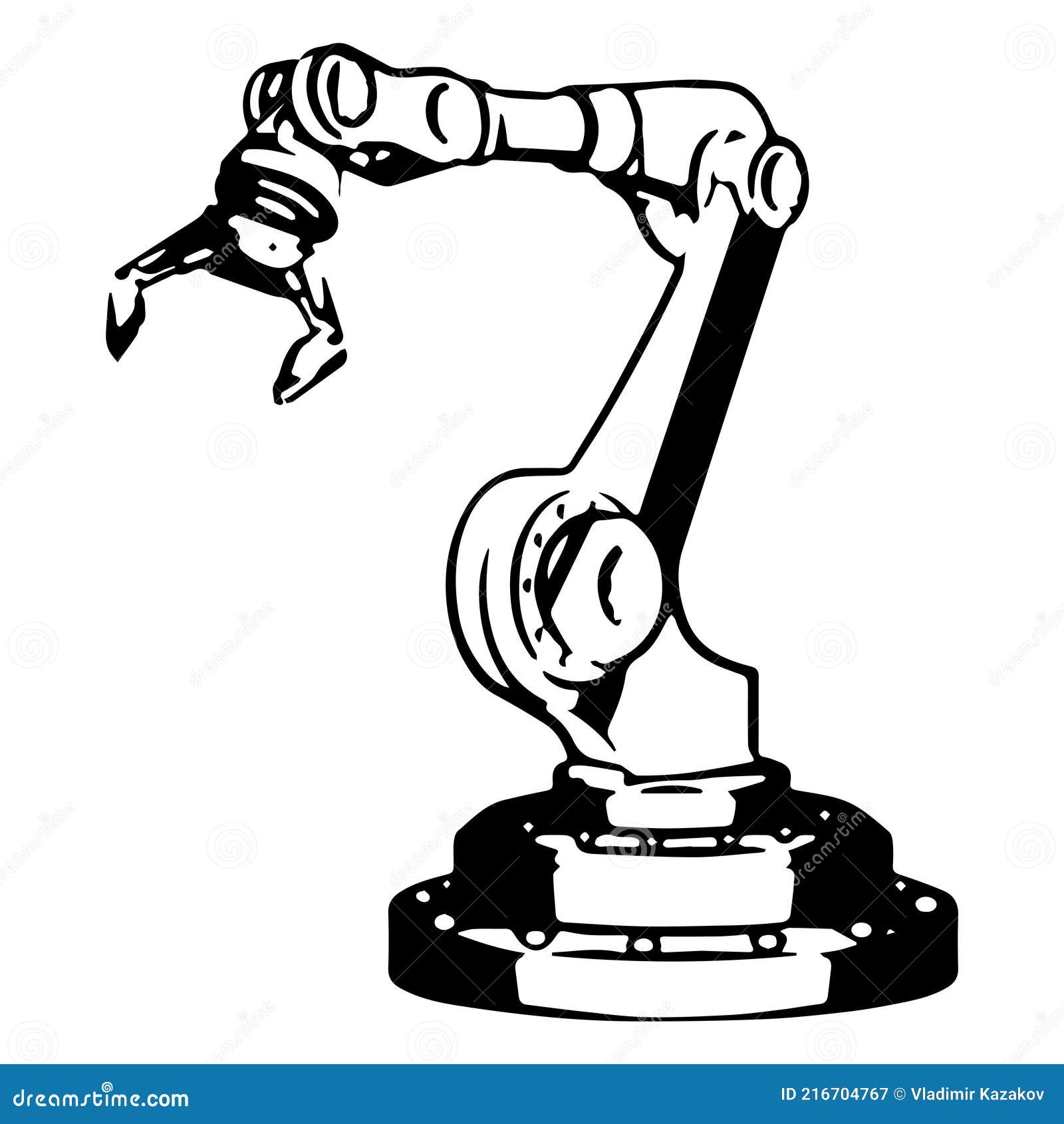 Outline Mechanical Robotic Arm With Gripper Isolated On White. Vector ...