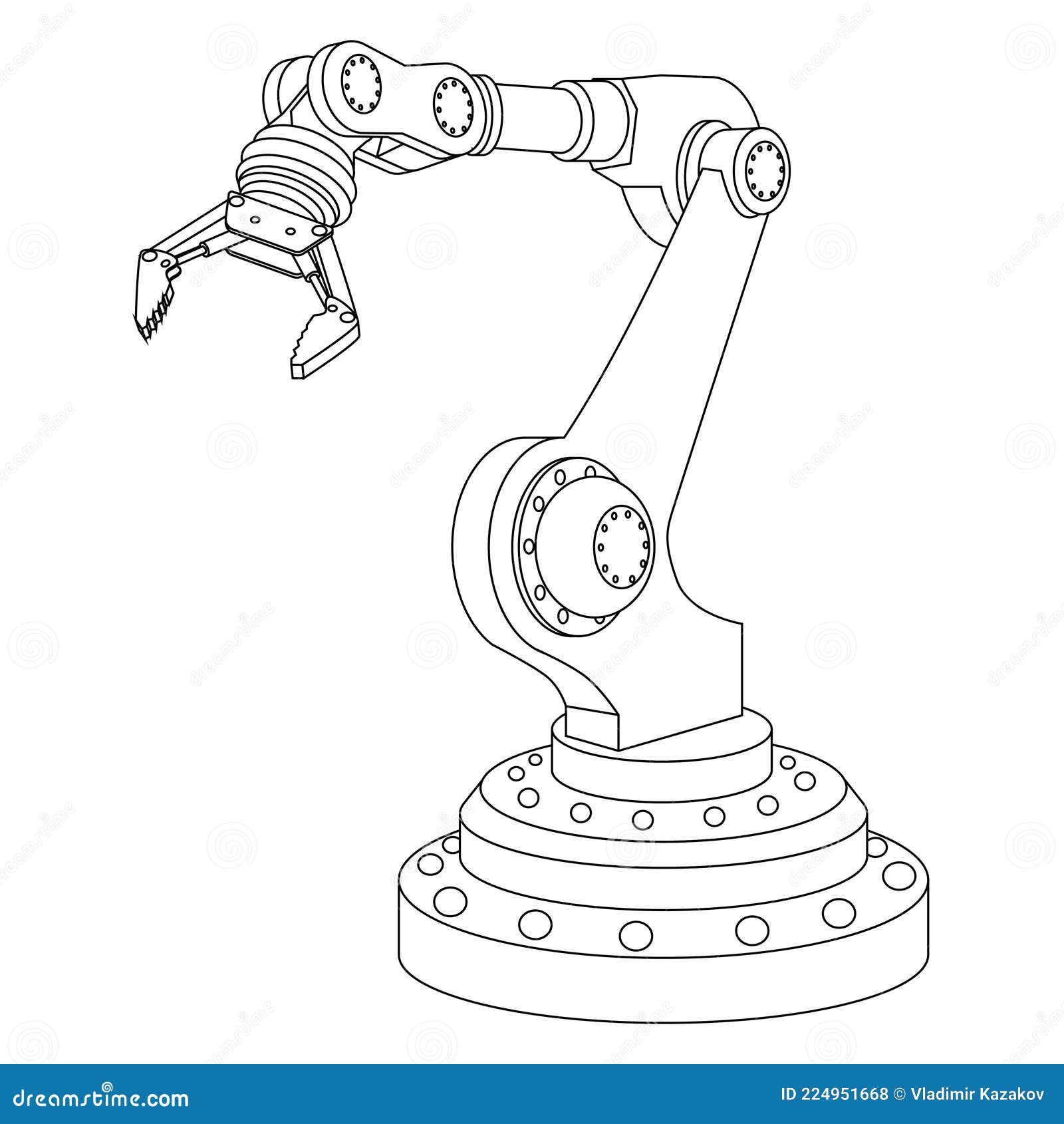 Outline Mechanical Robotic Arm With Gripper Isolated On White. Vector ...