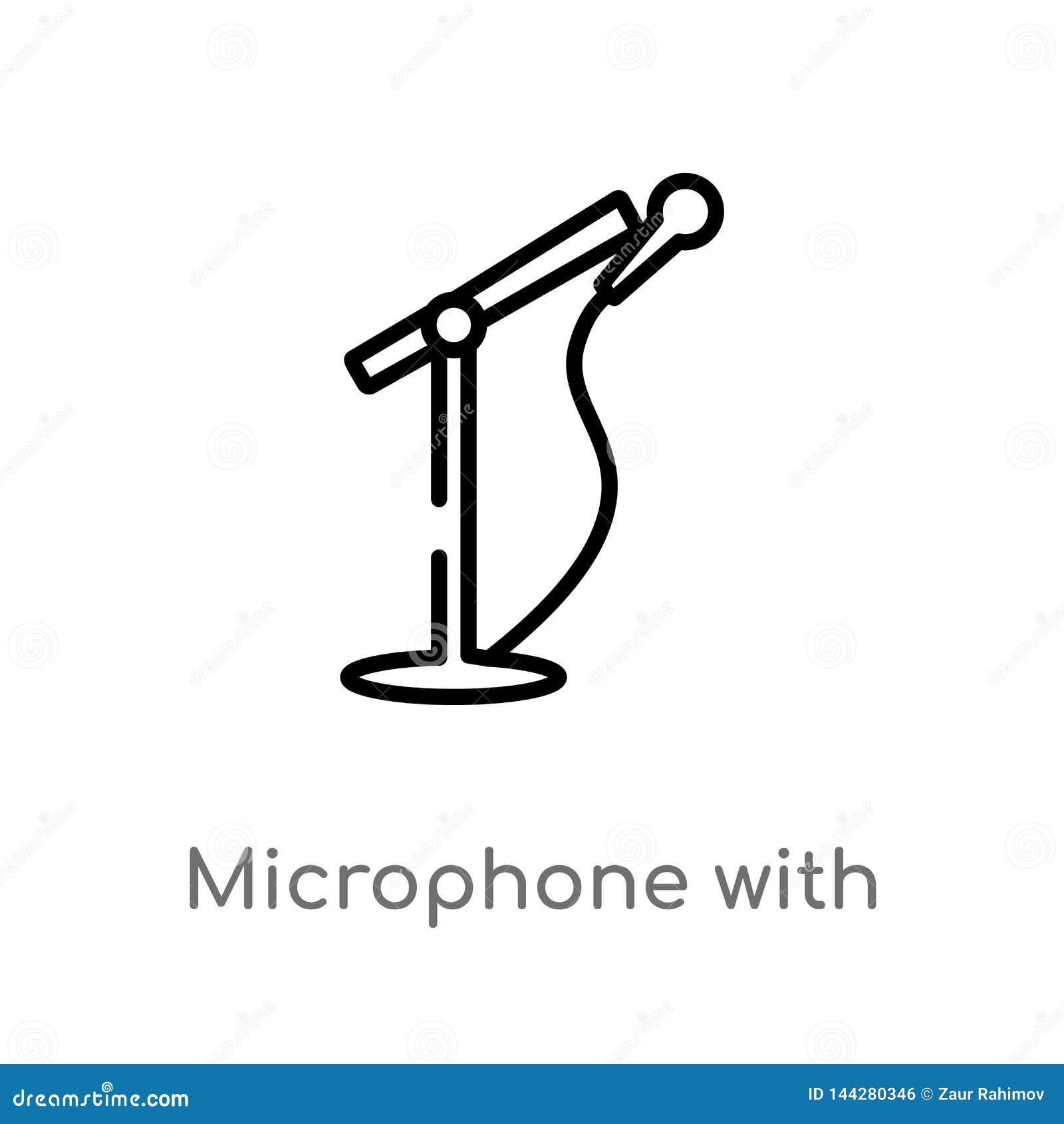 Outline Microphone with Stand Vector Icon. Isolated Black Simple Line ...