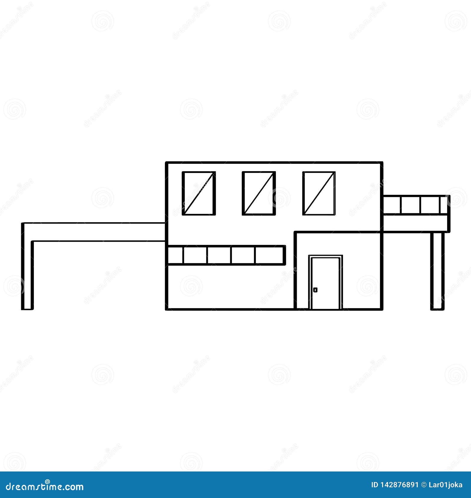 Outline of a Modern House Building Stock Vector - Illustration of door ...