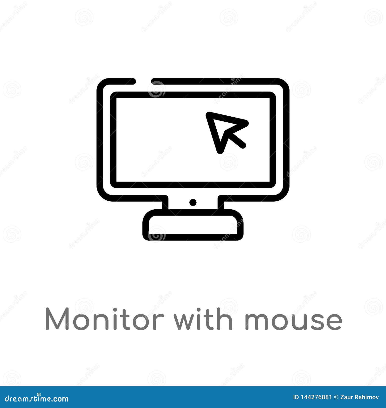 Outline Monitor With Mouse Cursor Vector Icon Isolated Black Simple