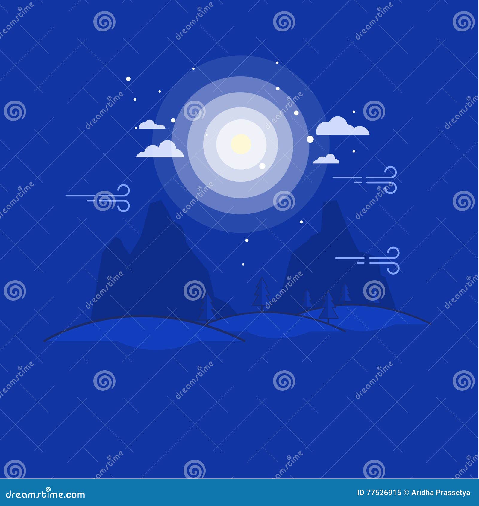 Outline Mountain at Night Landscape Stock Vector - Illustration of ...