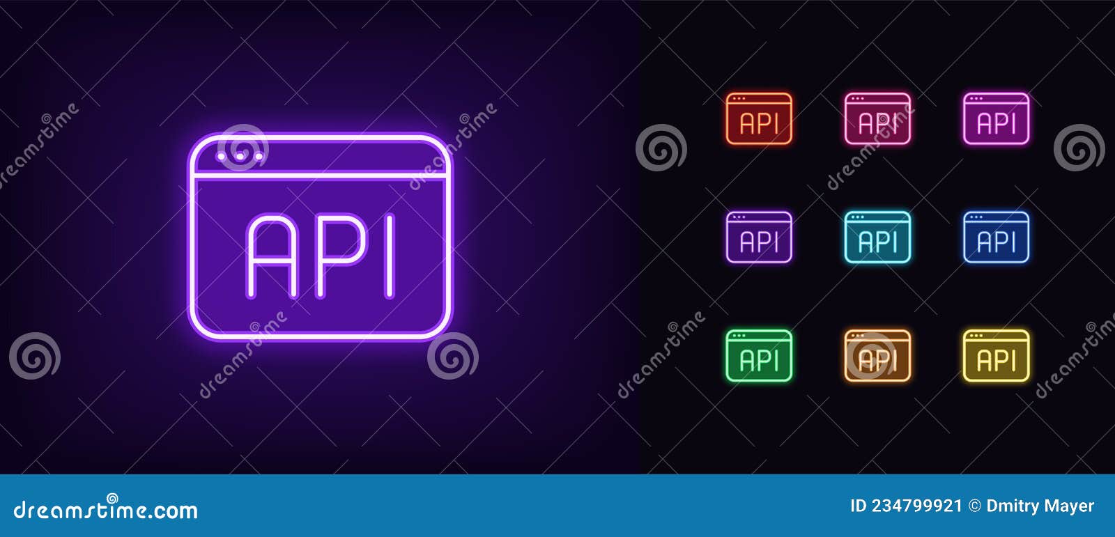 Outline Neon API Icon. Glowing Neon App Window with API Sign ...