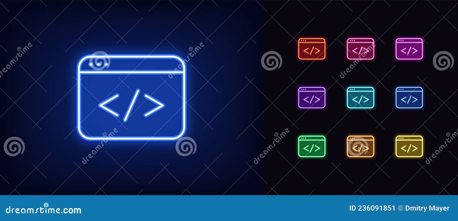 Outline Neon Coding Icon. Glowing Neon App Window with Code Sign, Web ...