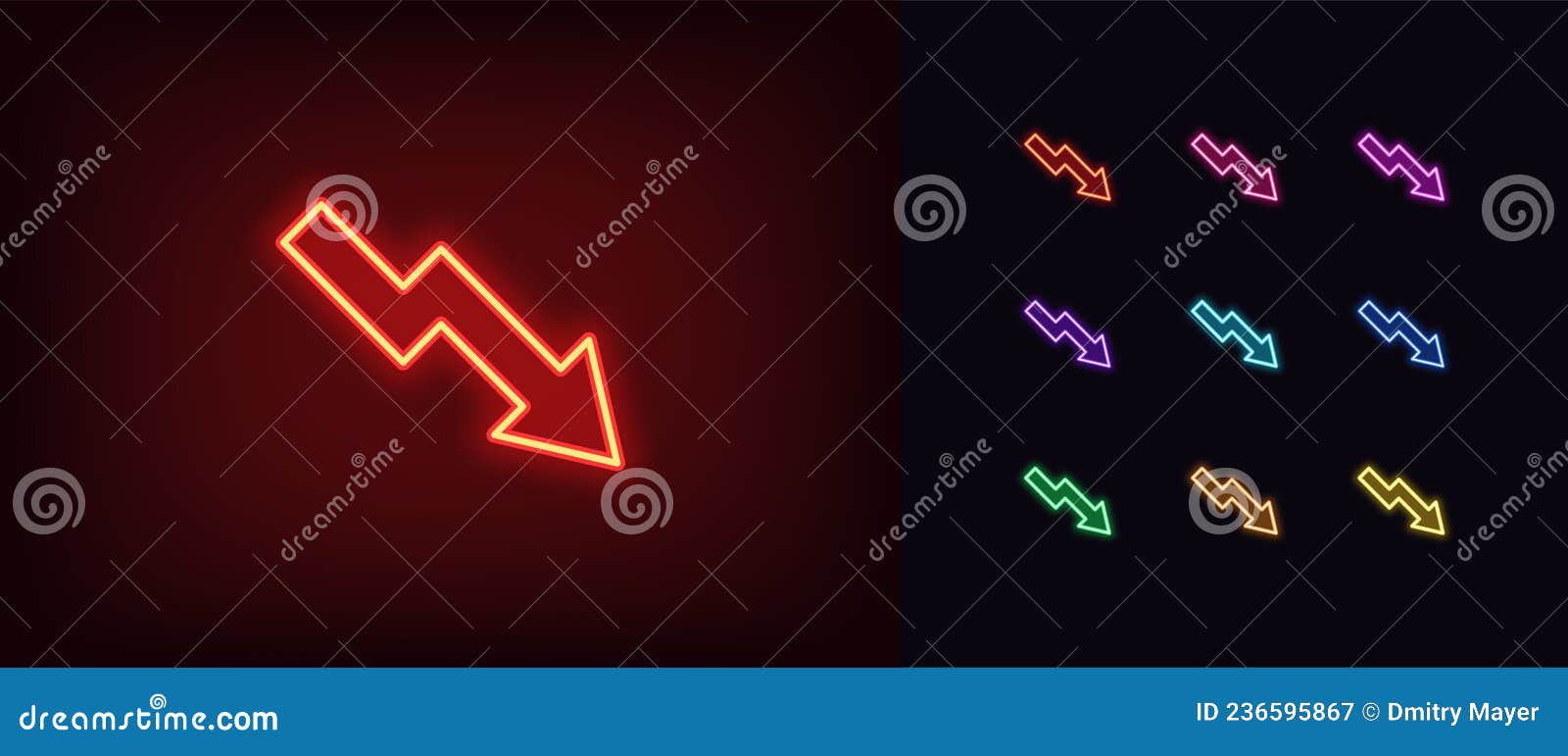 Neon Downfall Chart Icon. Glowing Neon Drop Chart Sign, Down Arrow ...