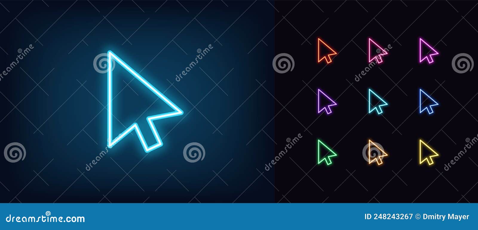 Outline Neon Mouse Cursor Icon. Glowing Neon Computer Arrow Sign To Select and Click, Interface ...
