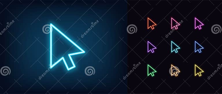 Outline Neon Mouse Cursor Icon. Glowing Neon Computer Arrow Sign To ...