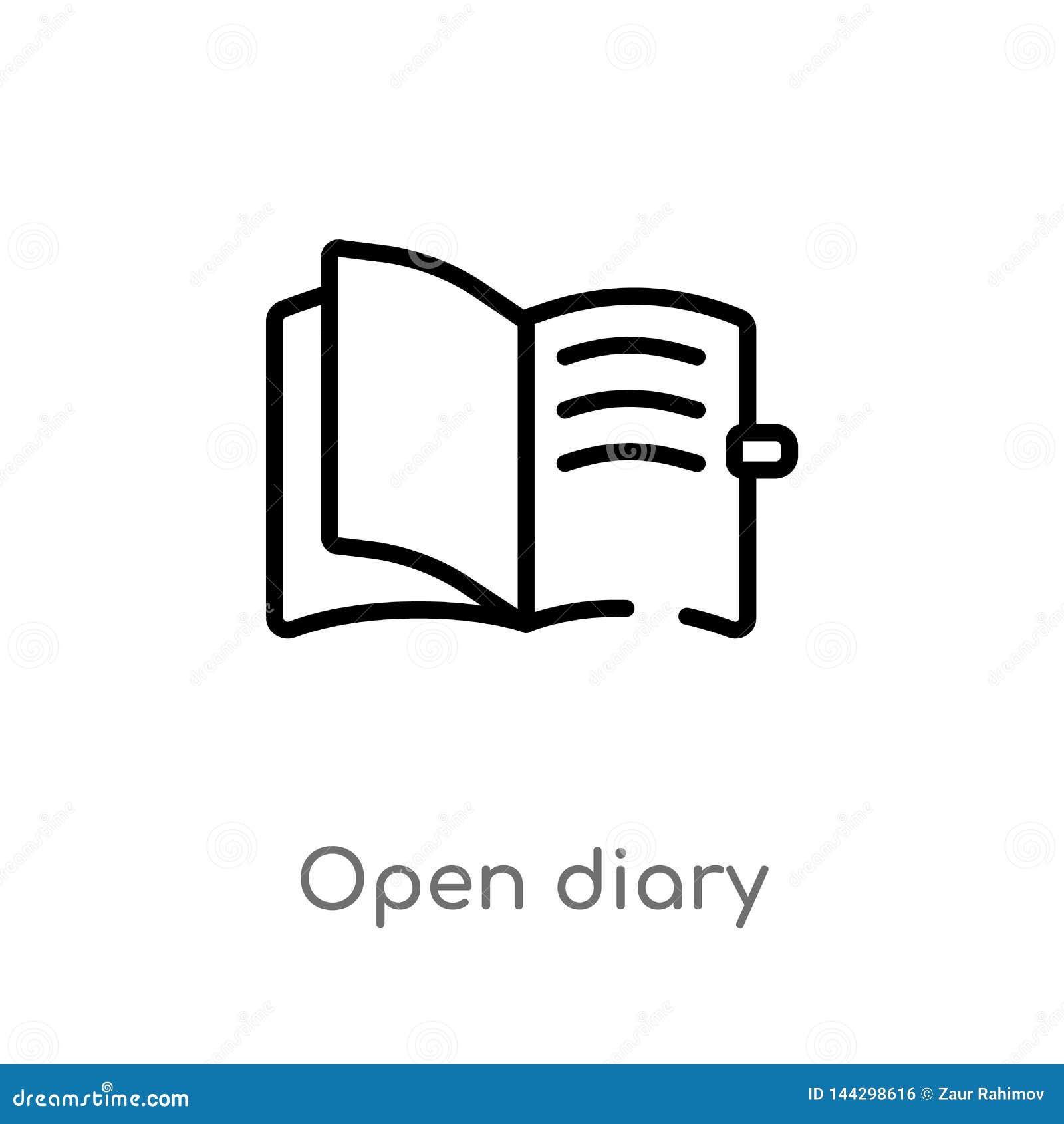 Outline Open Diary Vector Icon. Isolated Black Simple Line Element ...