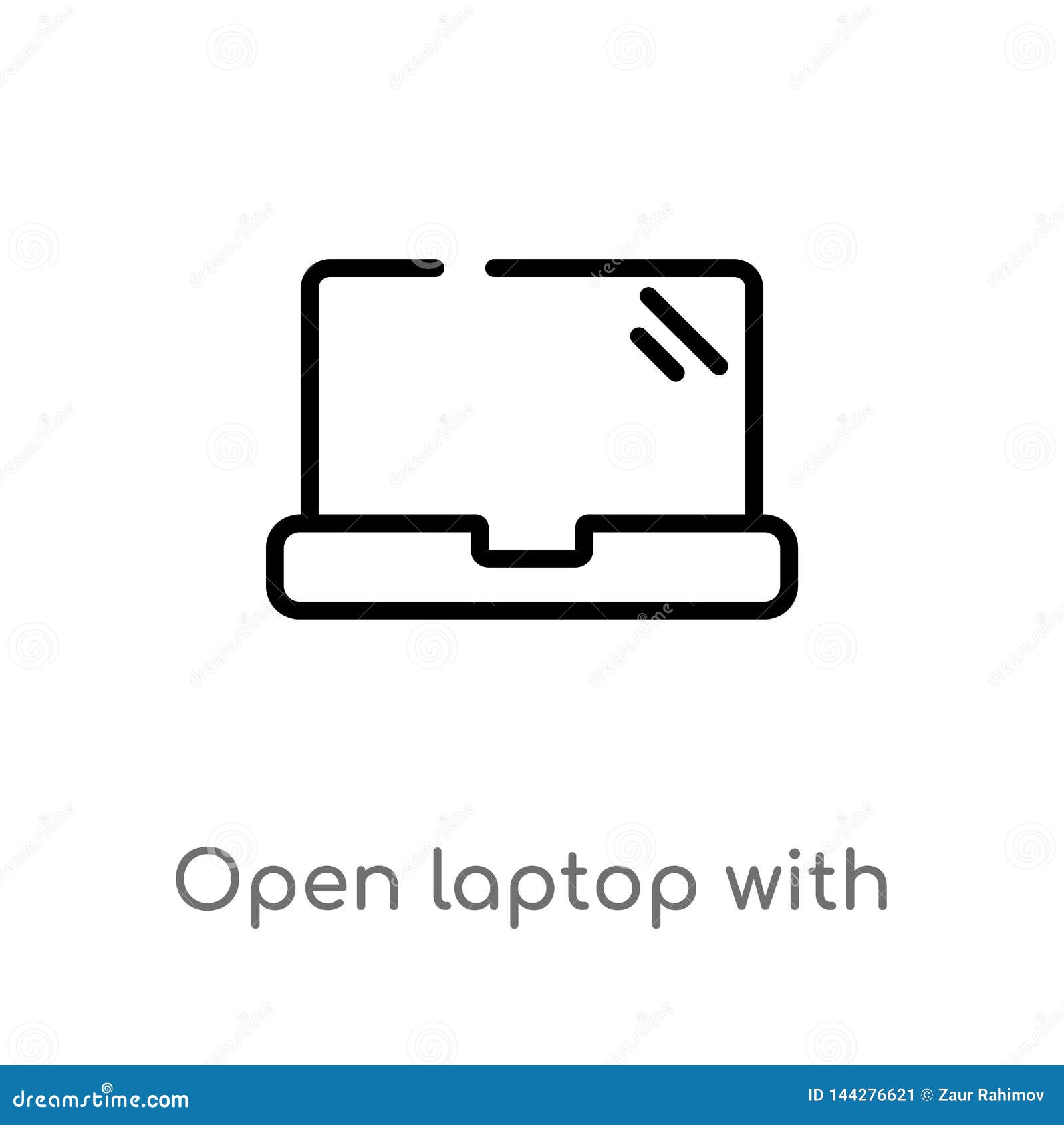 Outline Open Laptop with Shining Screen Vector Icon. Isolated Black ...