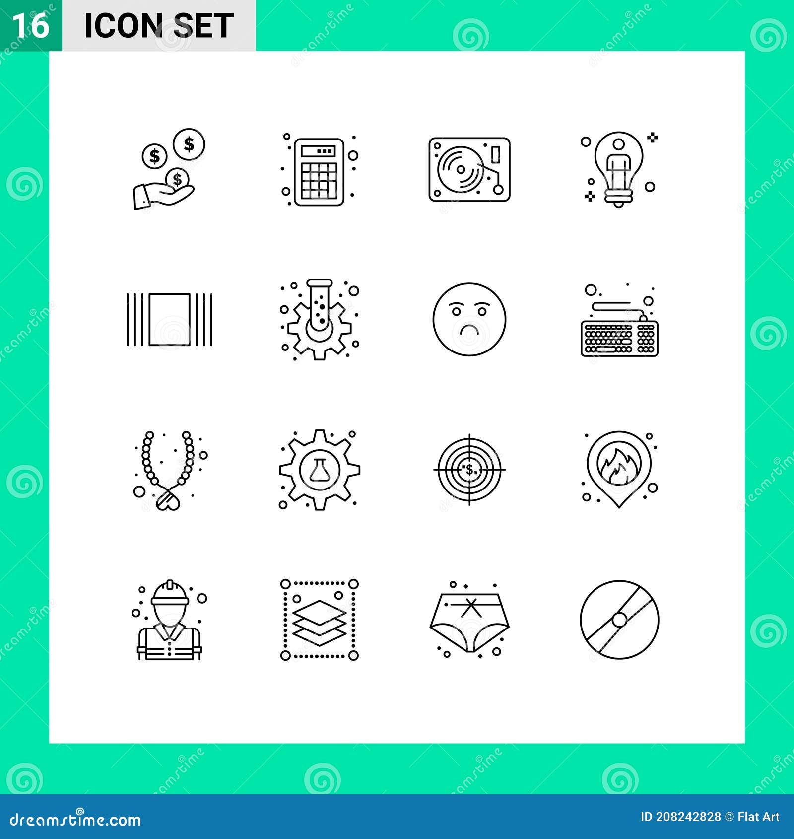 Outline Pack of 16 Universal Symbols of Cover, Man, Music, Solution ...