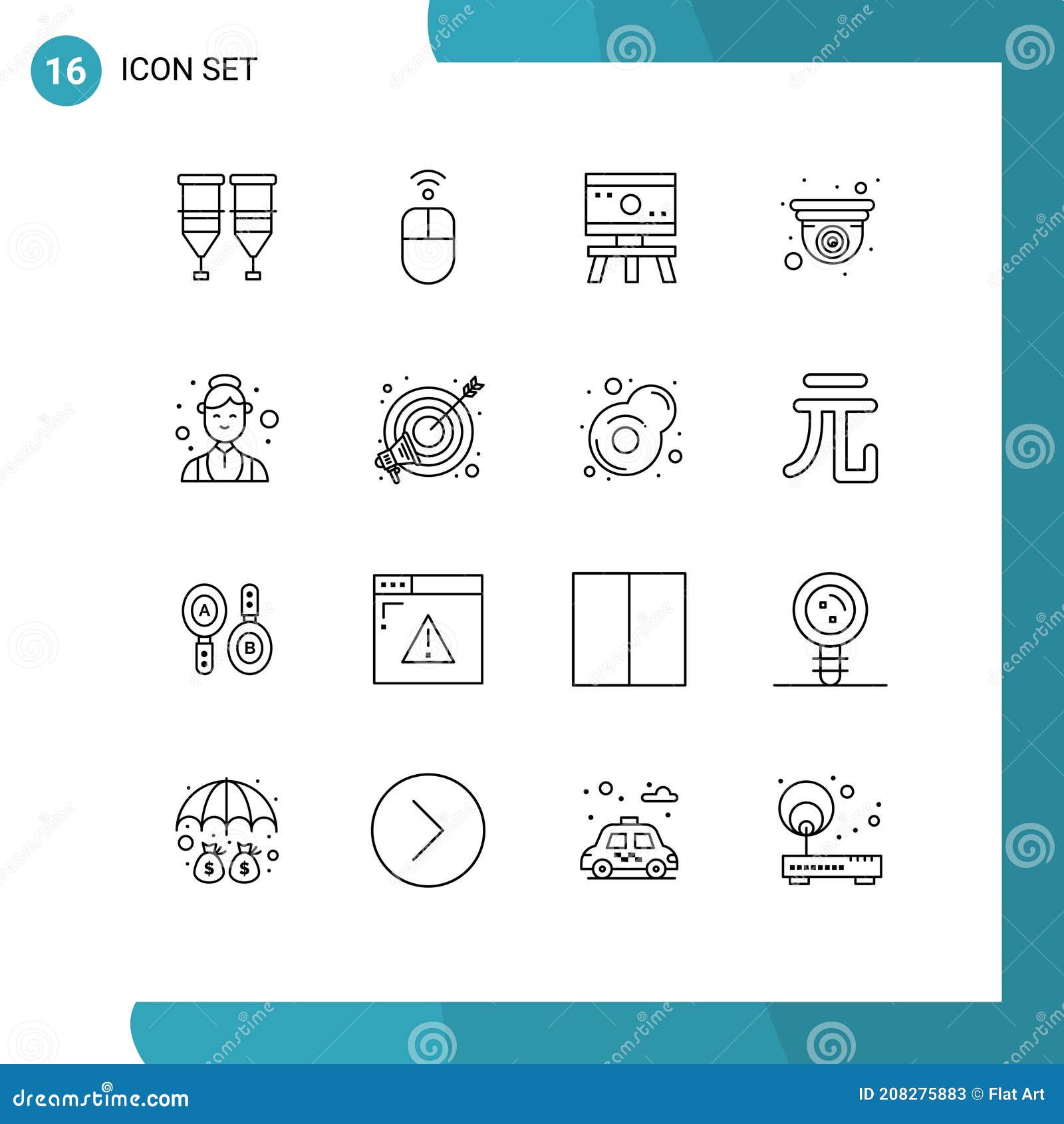 Group of 16 Outlines Signs and Symbols for Assistant, Design, Wireless ...