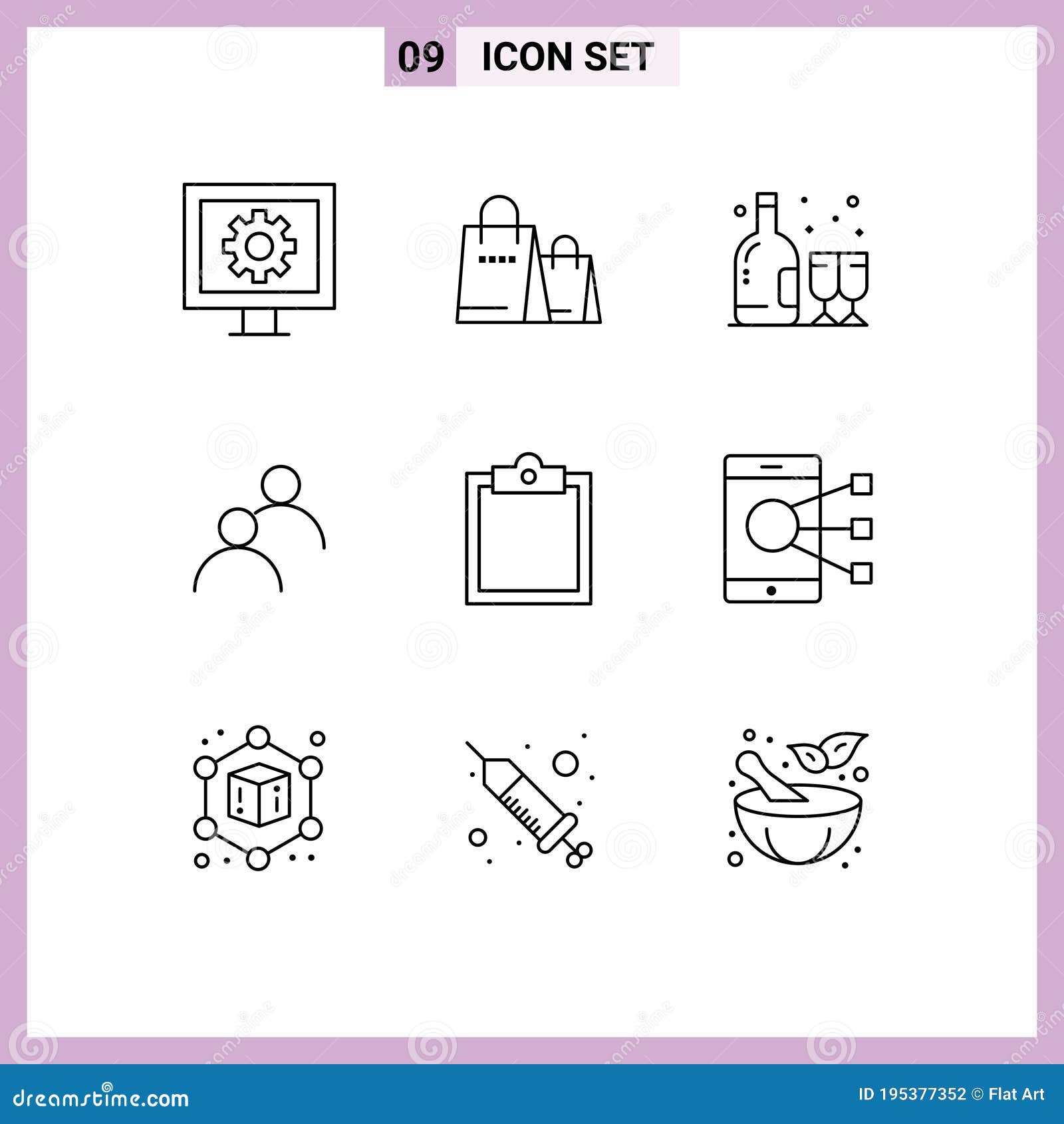 Outline Pack of 9 Universal Symbols of Clipboard, Basic, Alcohol ...