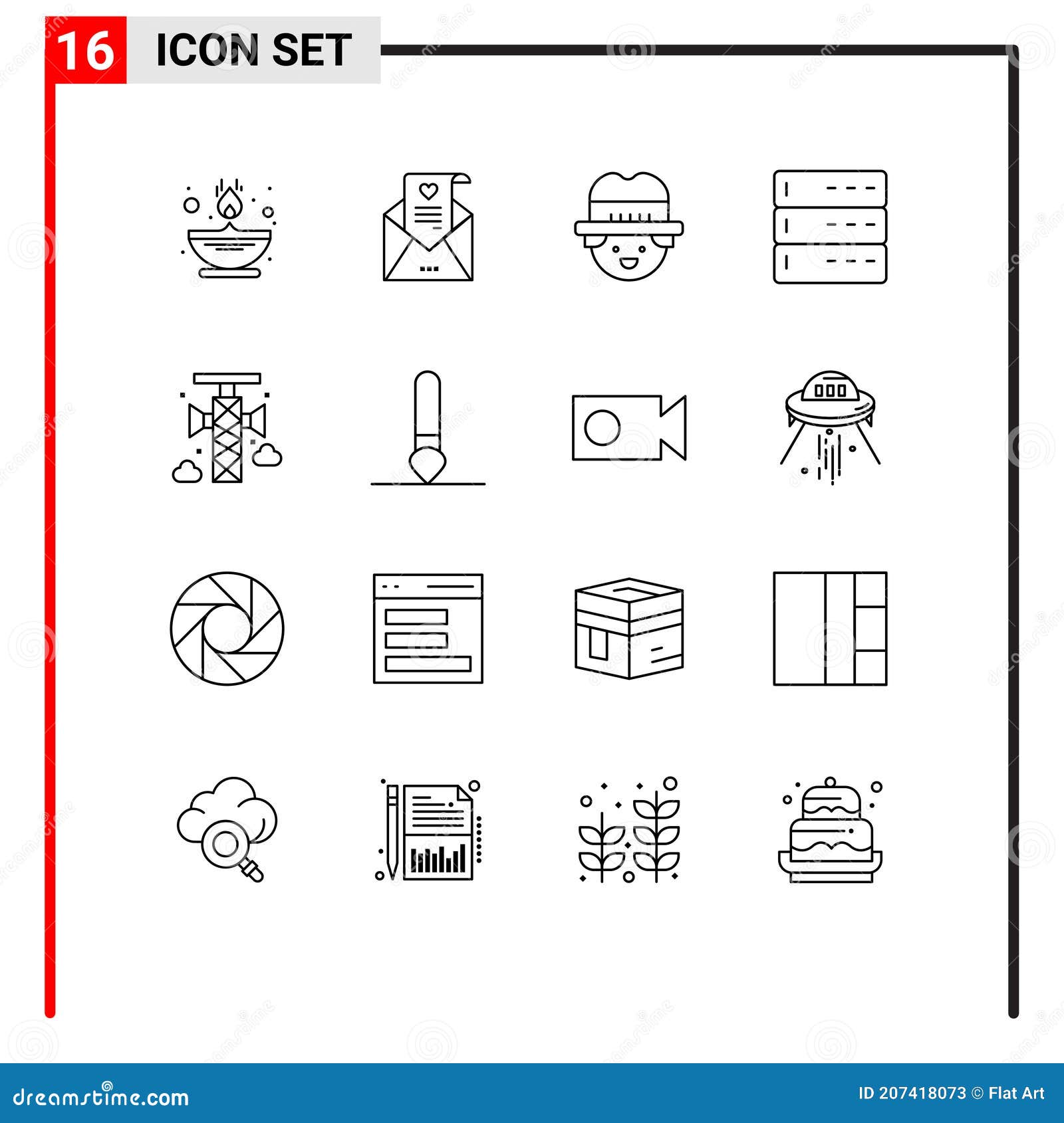 16 Thematic Vector Outlines and Editable Symbols of Communication ...