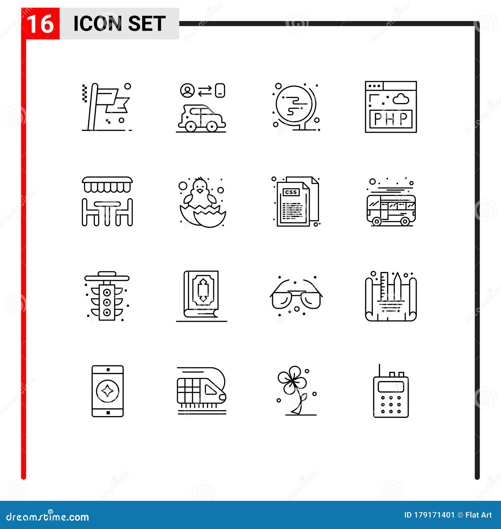 Outline Pack of 16 Universal Symbols of Eat, Resturant, School, Program ...