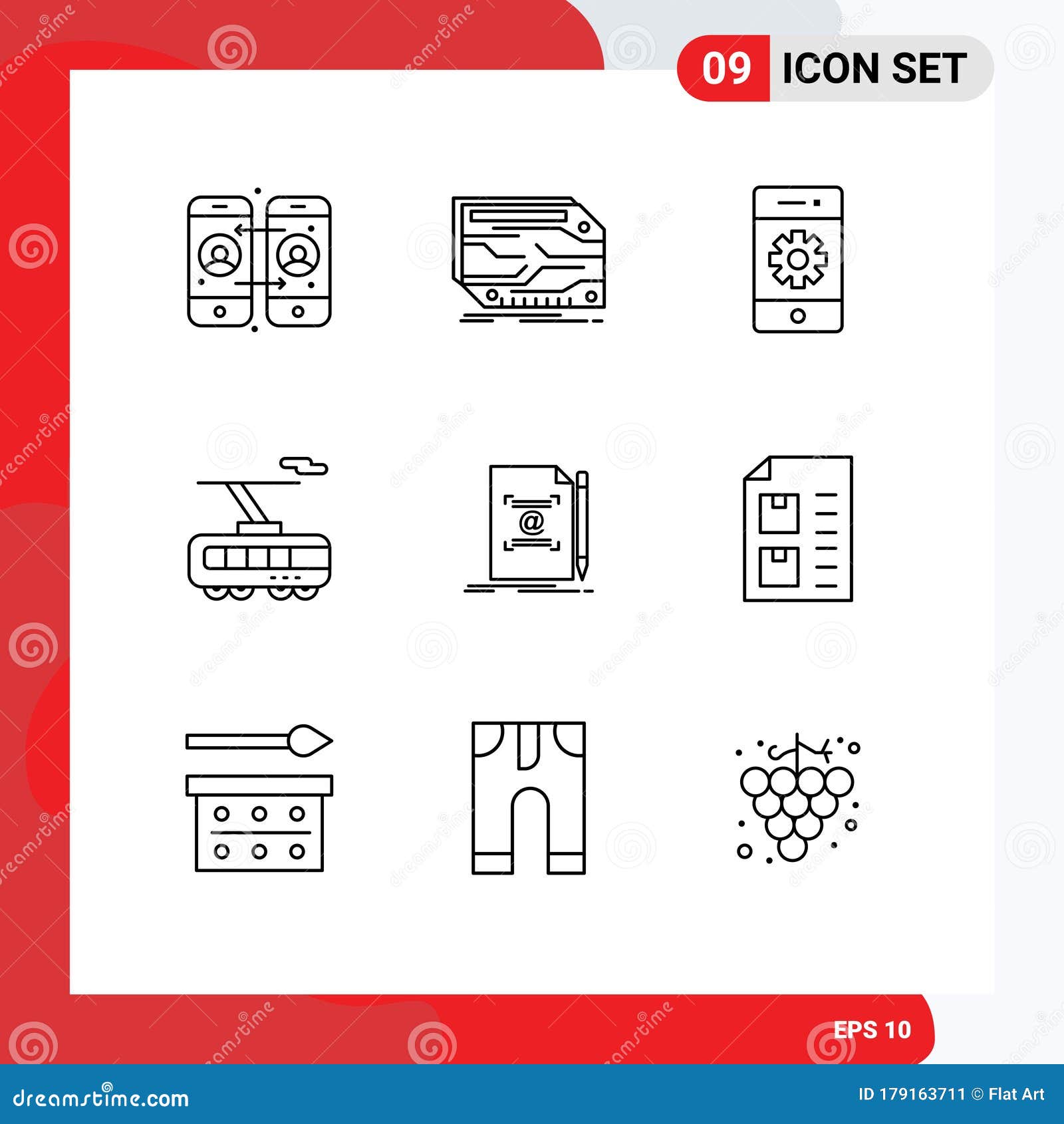 Outline Pack of 9 Universal Symbols of Note, Train, Cell, Smart ...
