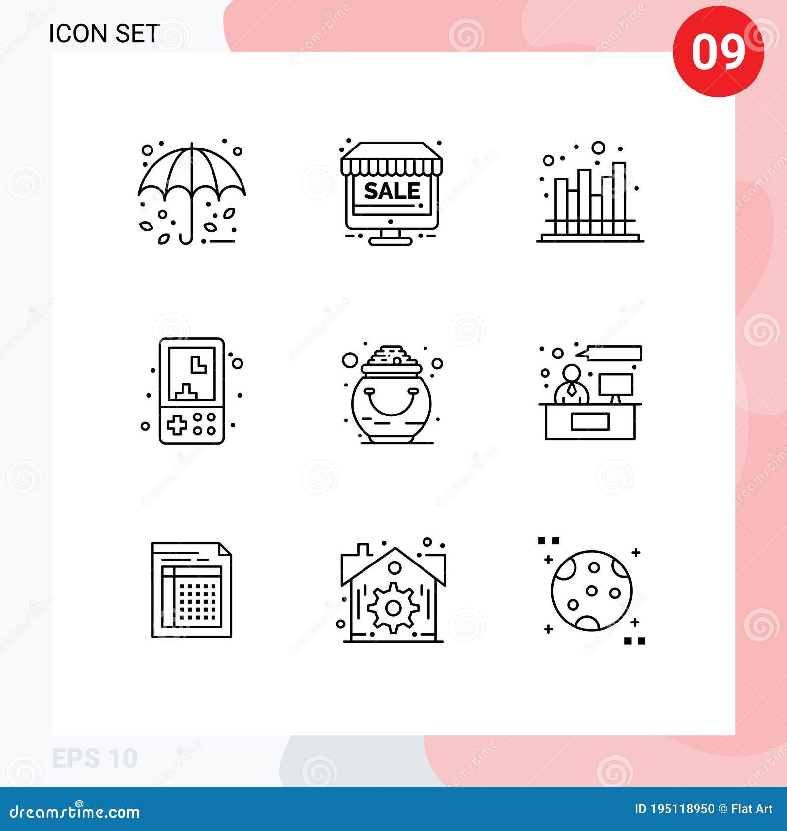 User Interface Pack of 9 Basic Outlines of Play, Games, Business, Fun ...