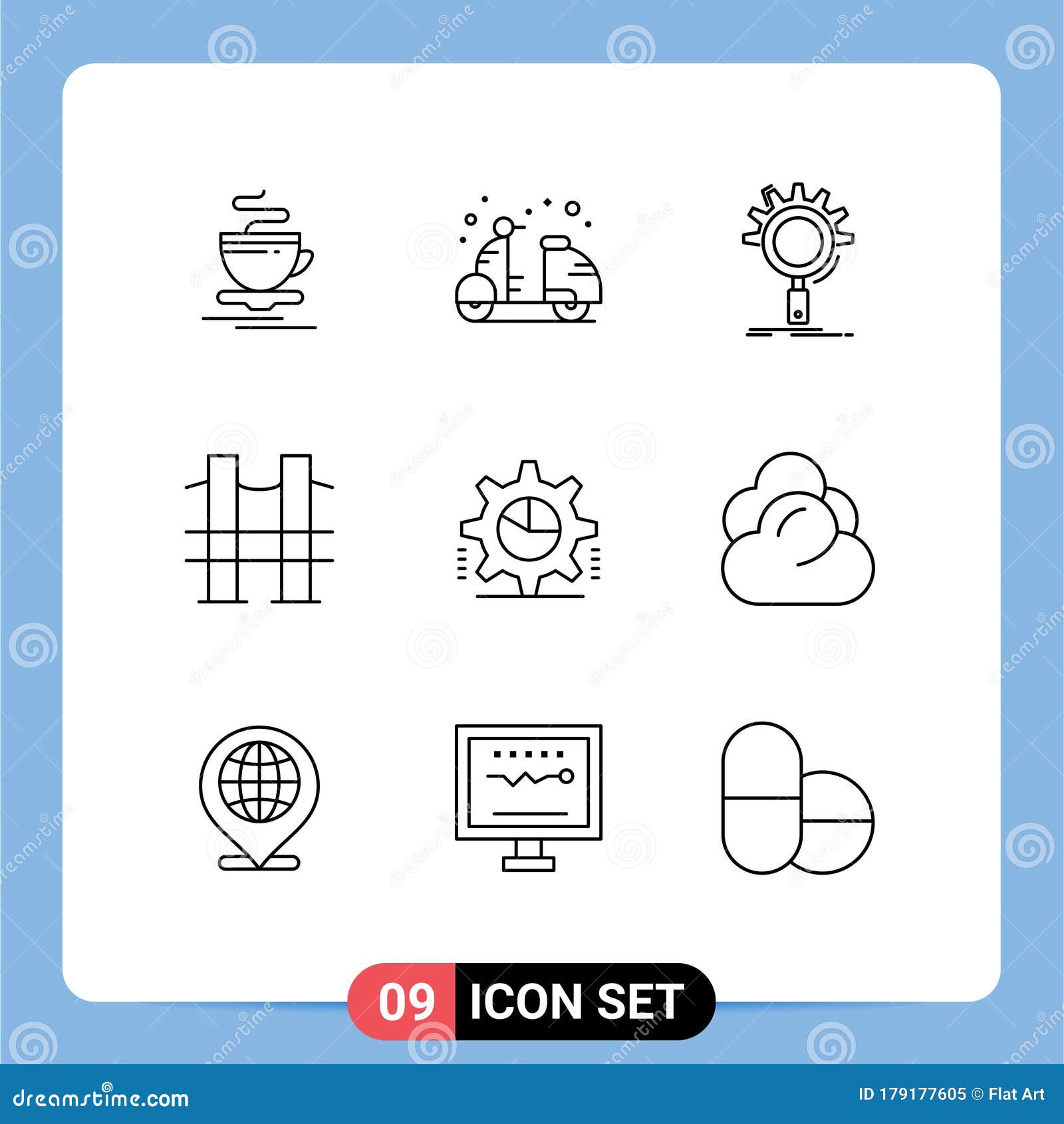 Outline Pack Of 9 Universal Symbols Of Road, Journey, Summer, Bridge ...