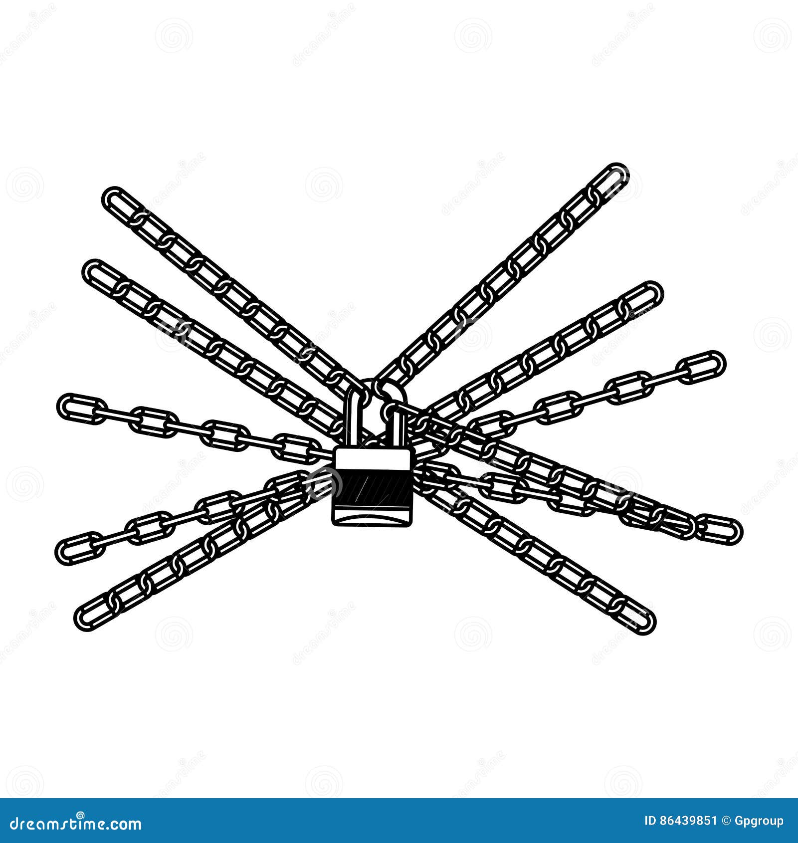 Outline Padlock and Metal Many Chains Icon Stock Illustration ...