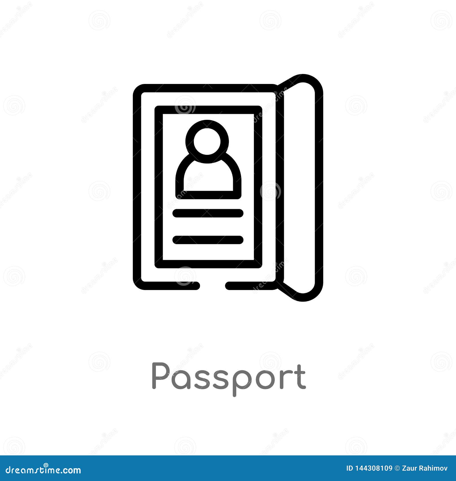 Outline Passport Vector Icon Isolated Black Simple Line Element