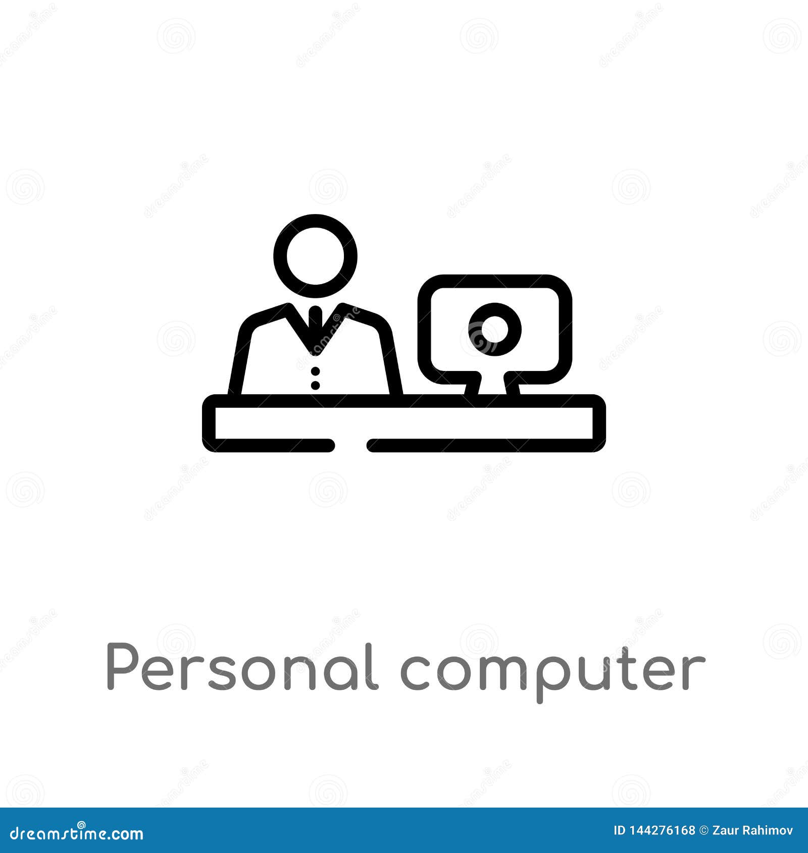 Outline Personal Computer and Worker Vector Icon. Isolated Black Simple ...