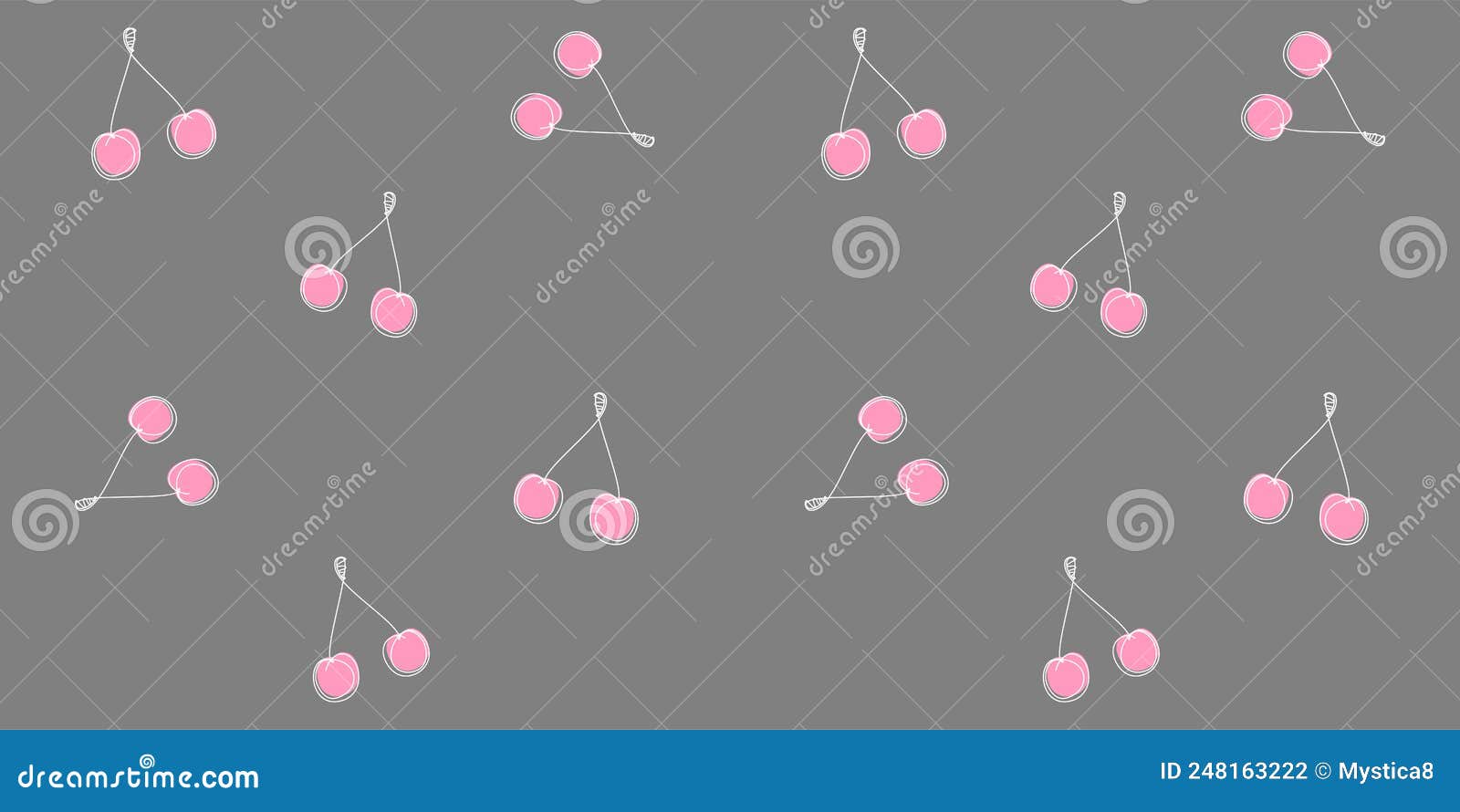 Seamless Pattern with Outline Pink Cherry on a Gray Background Stock ...