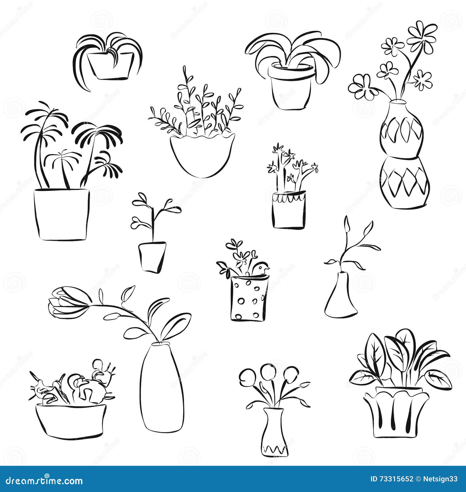 Outline Plants Doodles stock vector. Illustration of white - 73315652
