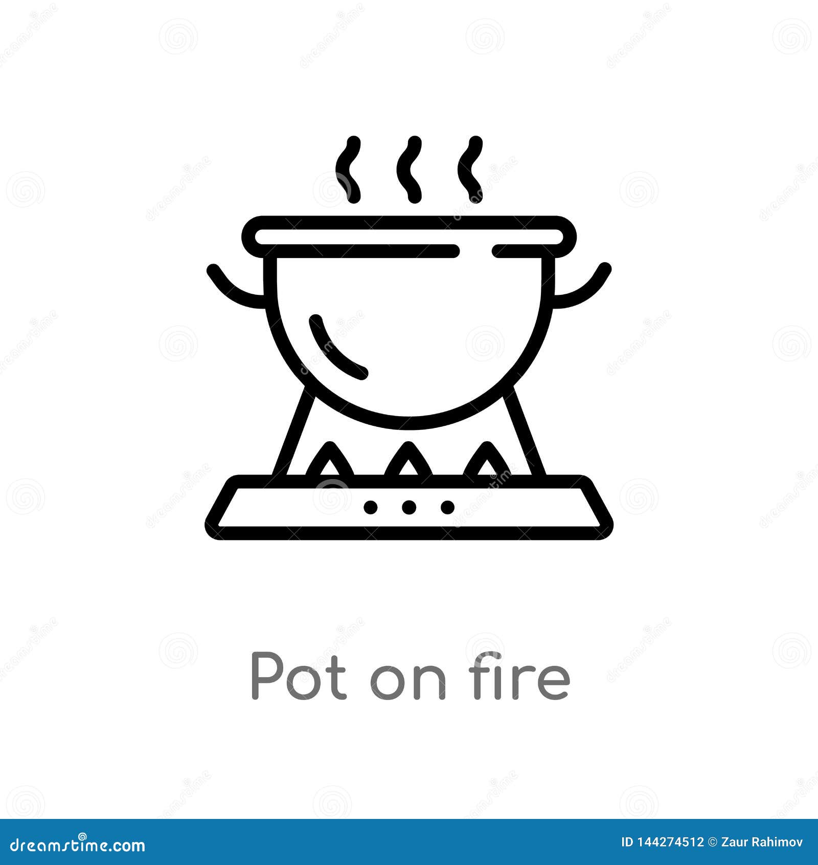 Outline Pot on Fire Vector Icon. Isolated Black Simple Line Element ...