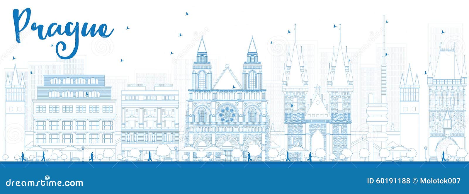 Outline Prague Skyline with Blue Landmarks Stock Vector - Illustration ...