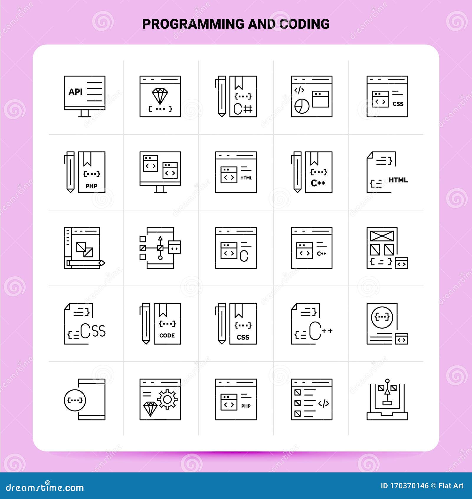 Outline 25 Programming And Coding Icon Set Vector Line Style Design