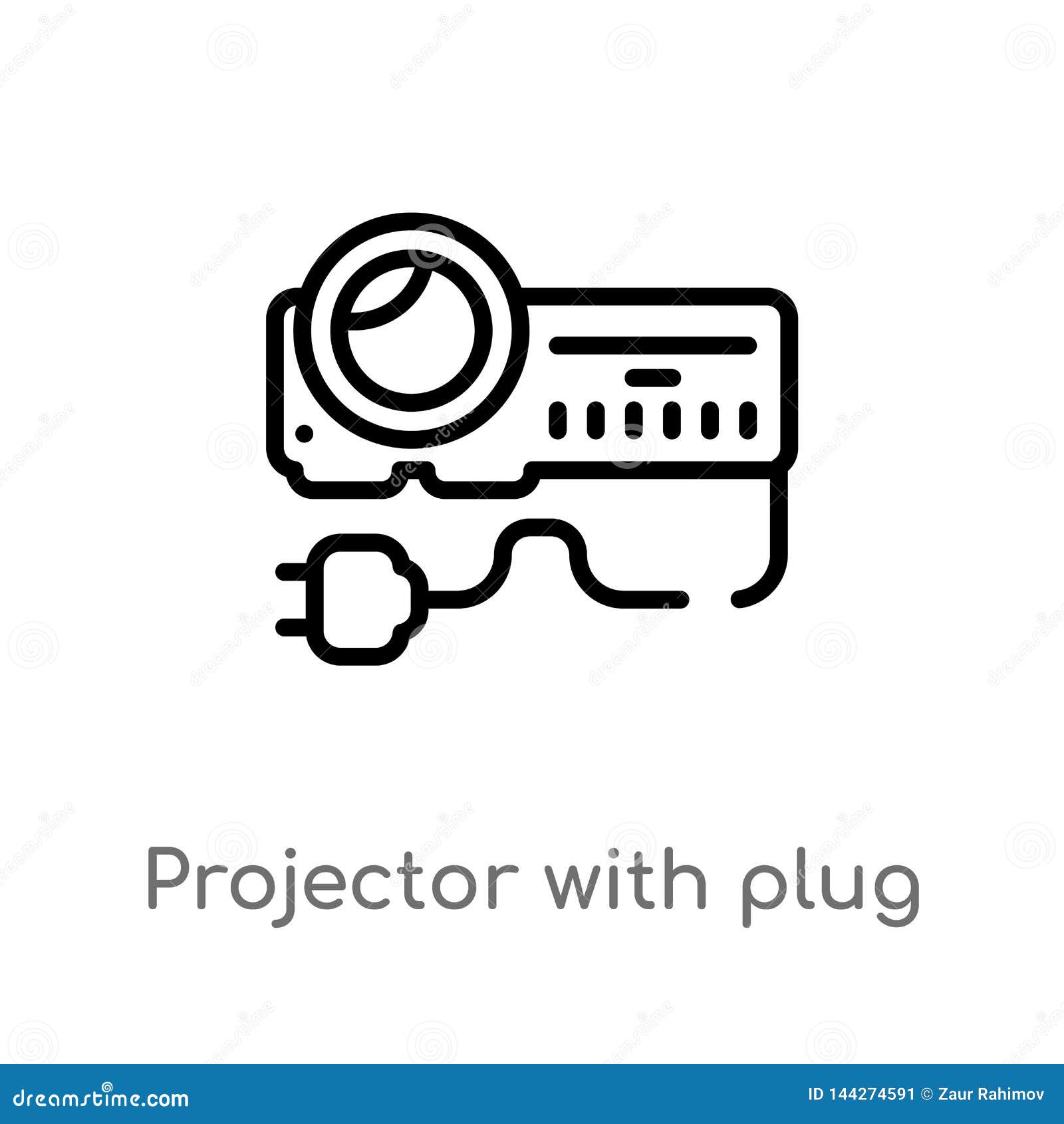 Outline Projector with Plug Vector Icon. Isolated Black Simple Line ...