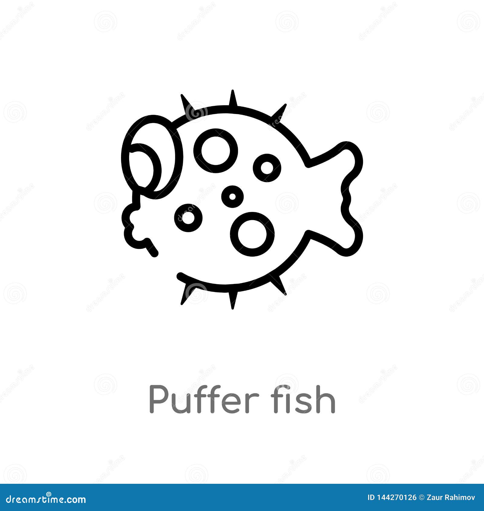 Outline Puffer Fish Vector Icon. Isolated Black Simple Line Element Illustration from Animals ...