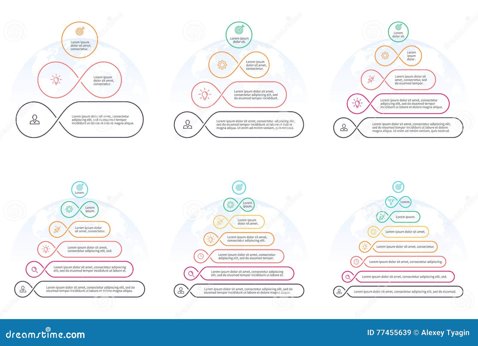 Outline Pyramids with 3 - 8 Steps, Levels. Stock Vector - Illustration ...