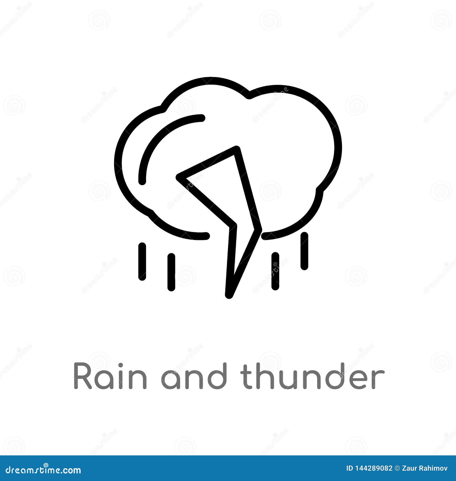 Outline Rain And Thunder Vector Icon. Isolated Black Simple Line ...
