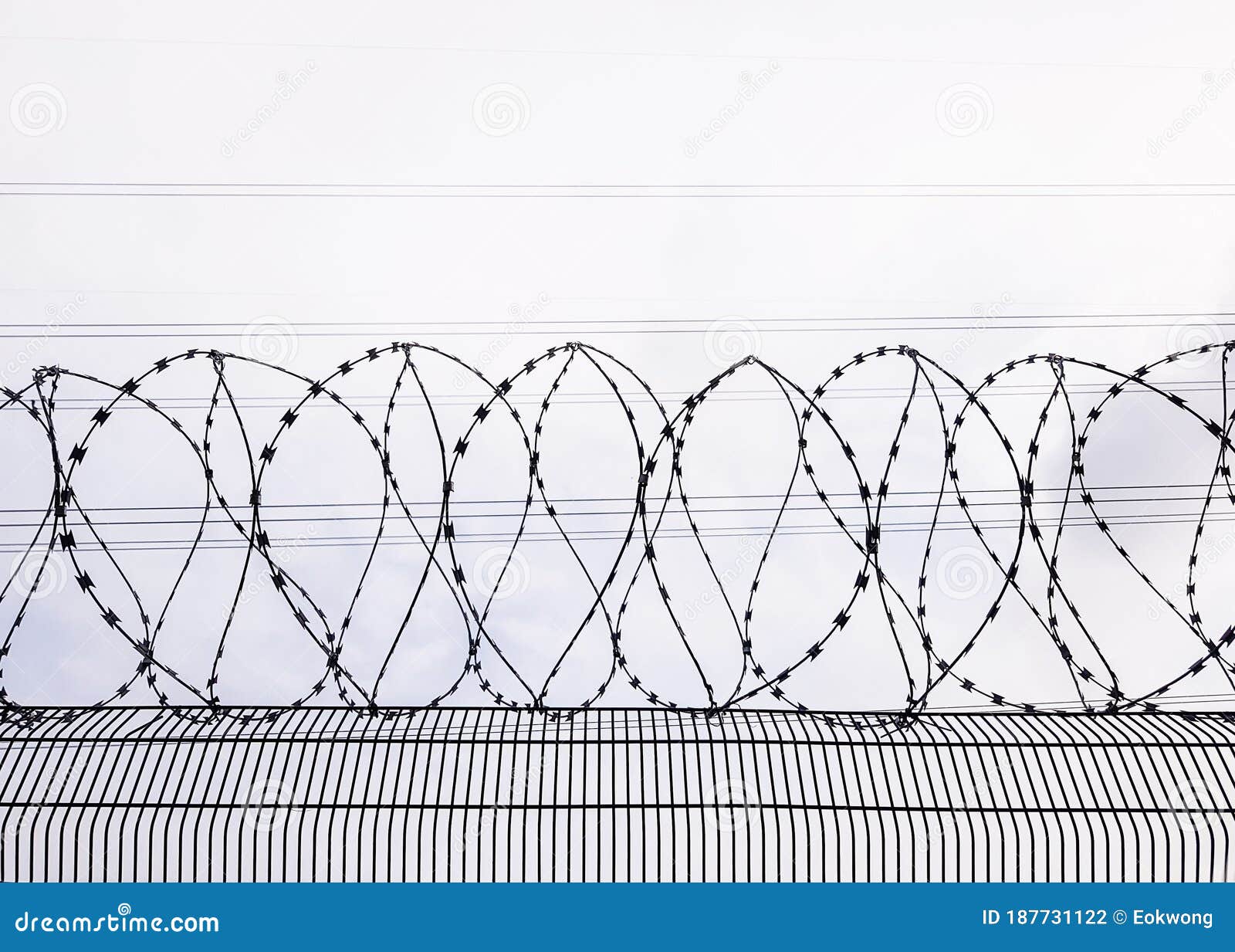 Outline Of Razor Wire Coils On A Perimeter Fence. Maximum Security ...