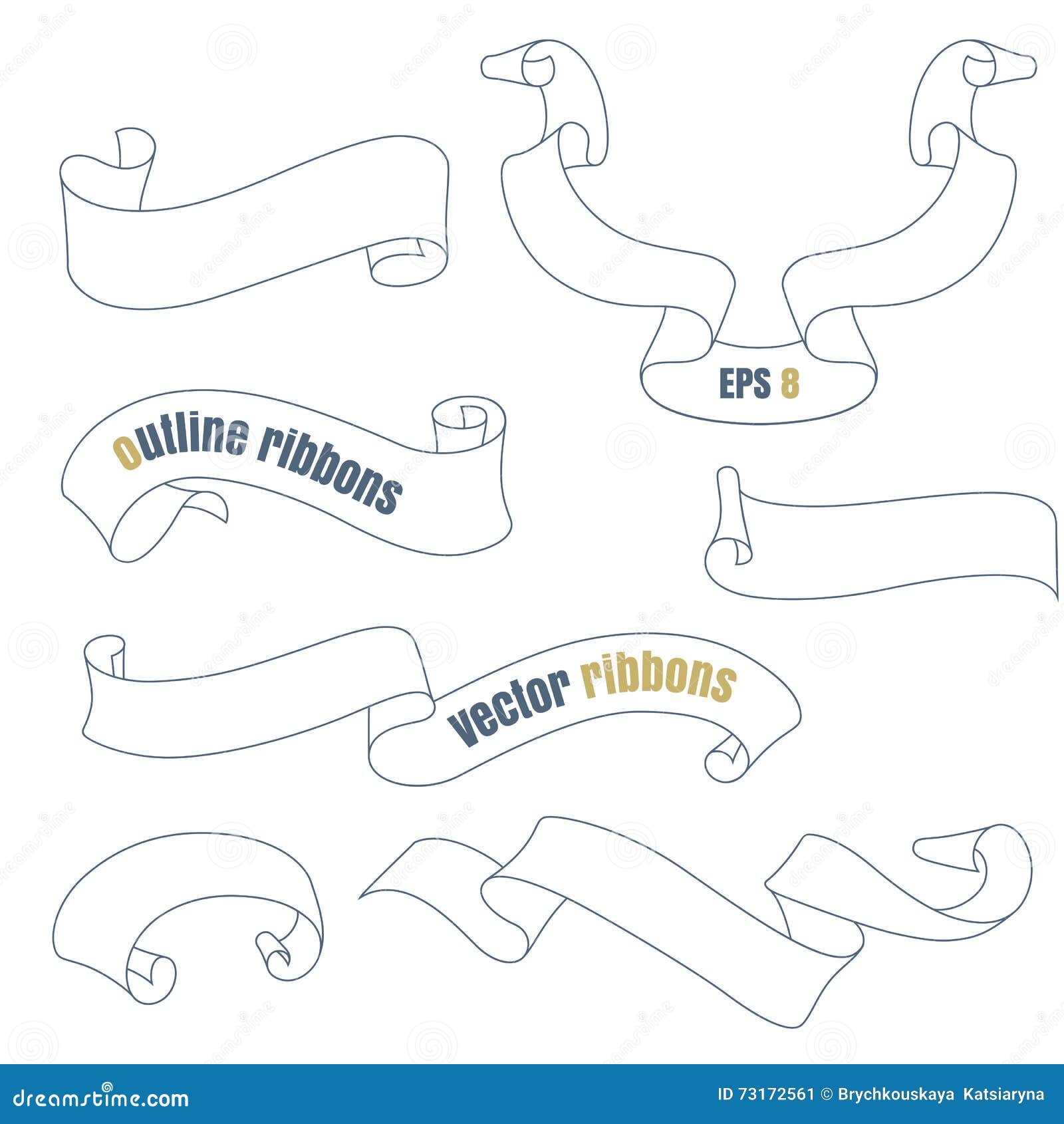 Outline ribbons set. stock vector. Illustration of design - 73172561