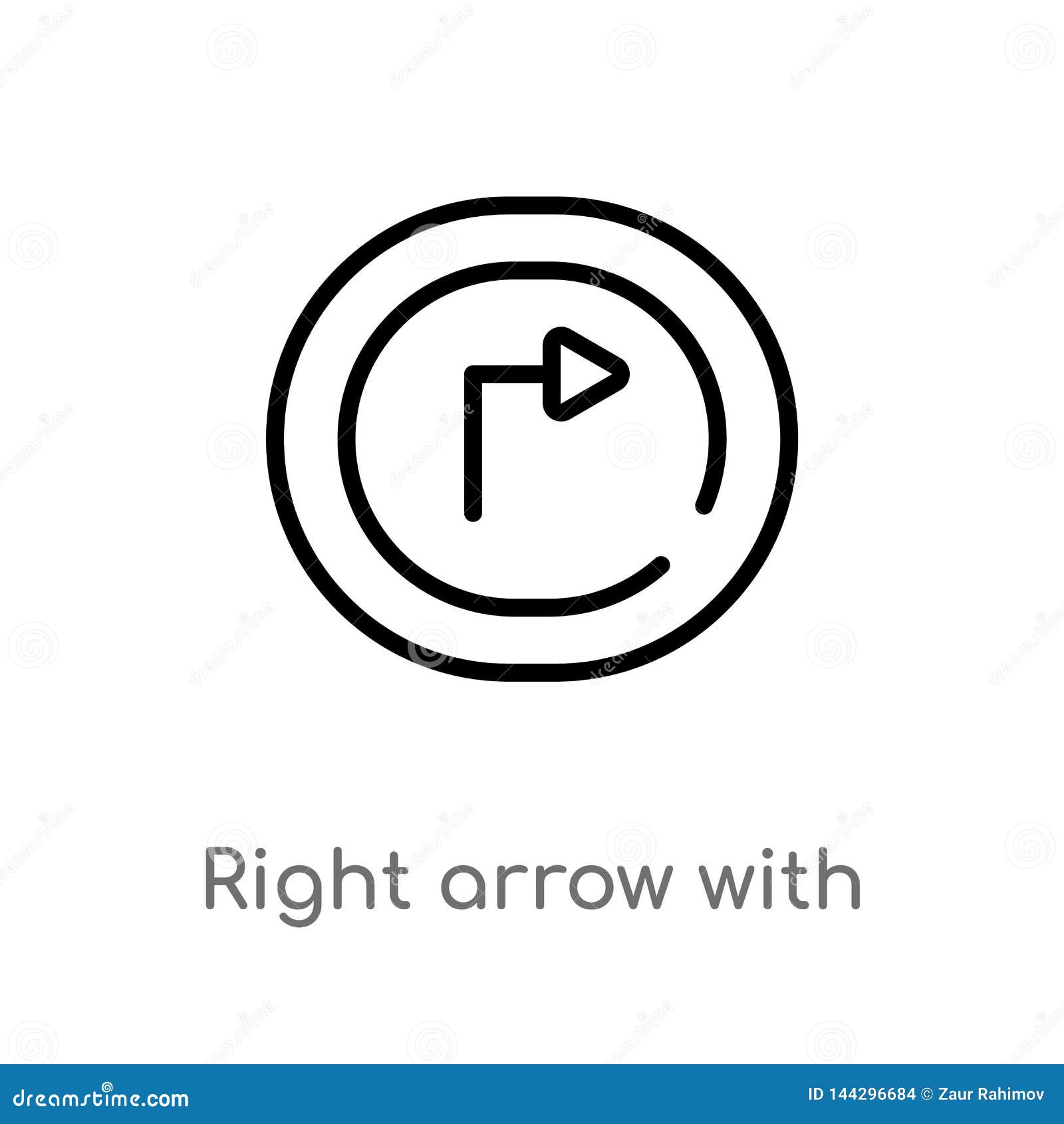 Outline Right Arrow with Turn Vector Icon. Isolated Black Simple Line ...