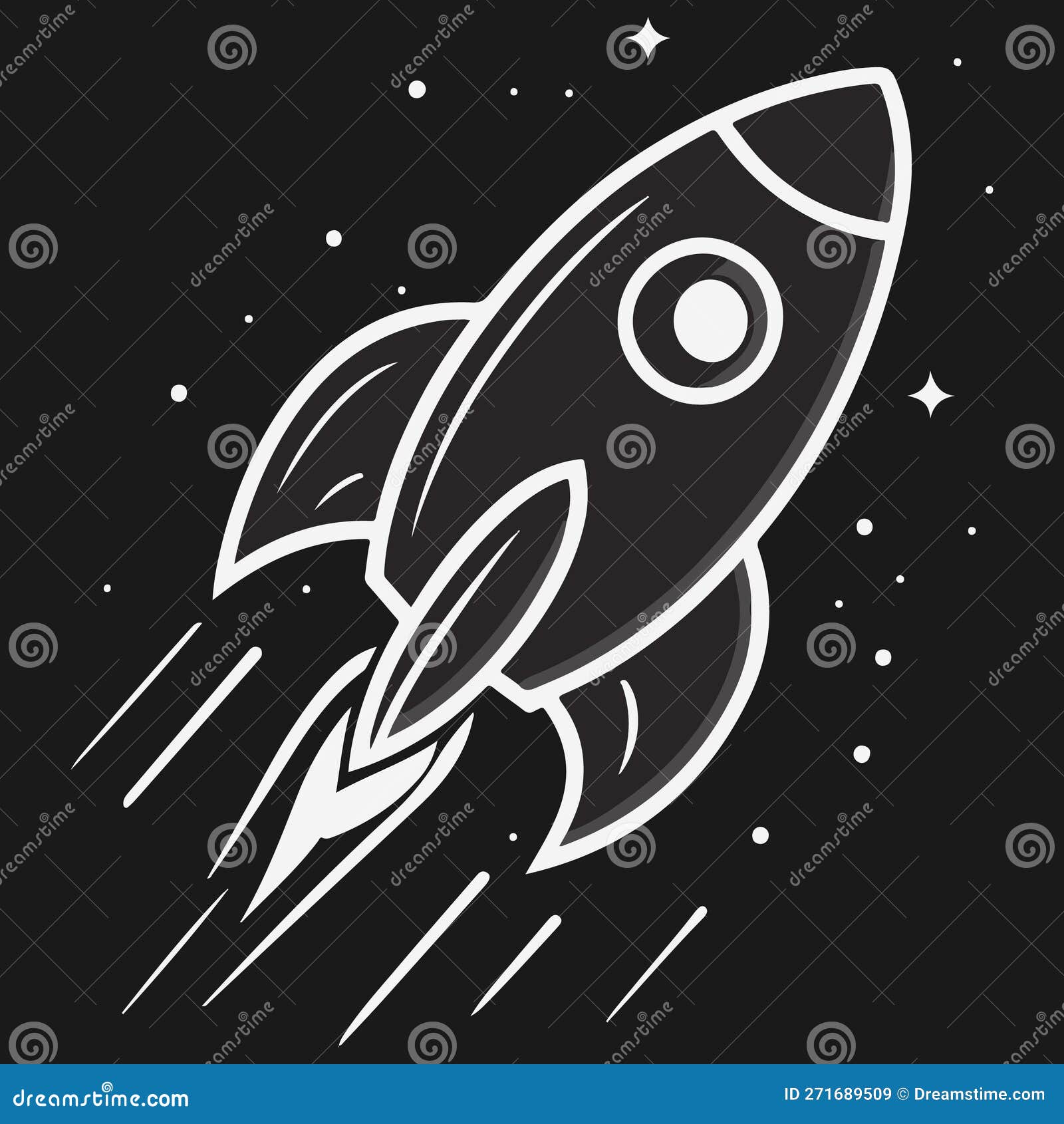Outline Rocket Ship with Fire. Isolated on White. Flat Line Icon ...