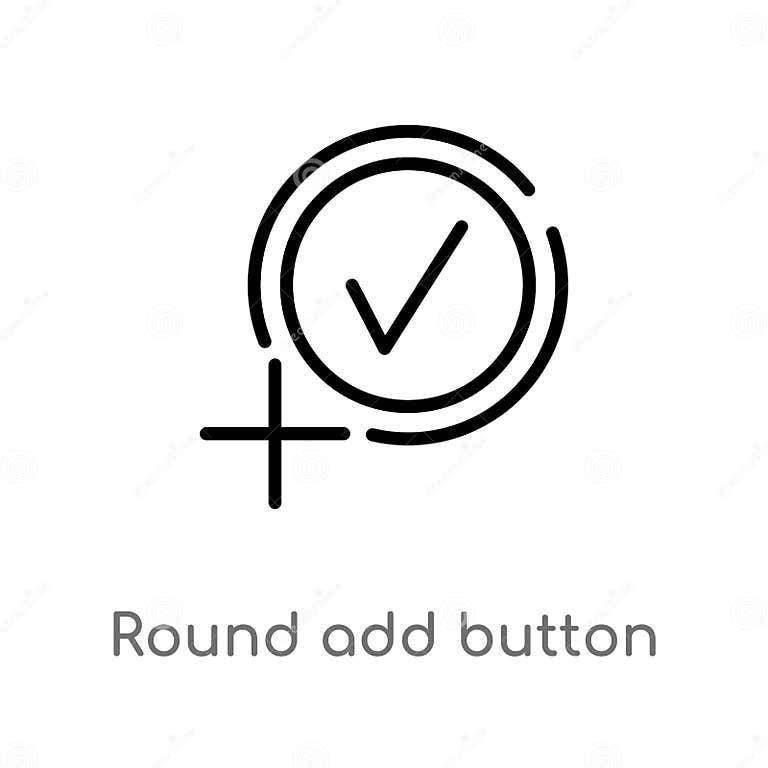 Outline Round Add Button Vector Icon. Isolated Black Simple Line ...