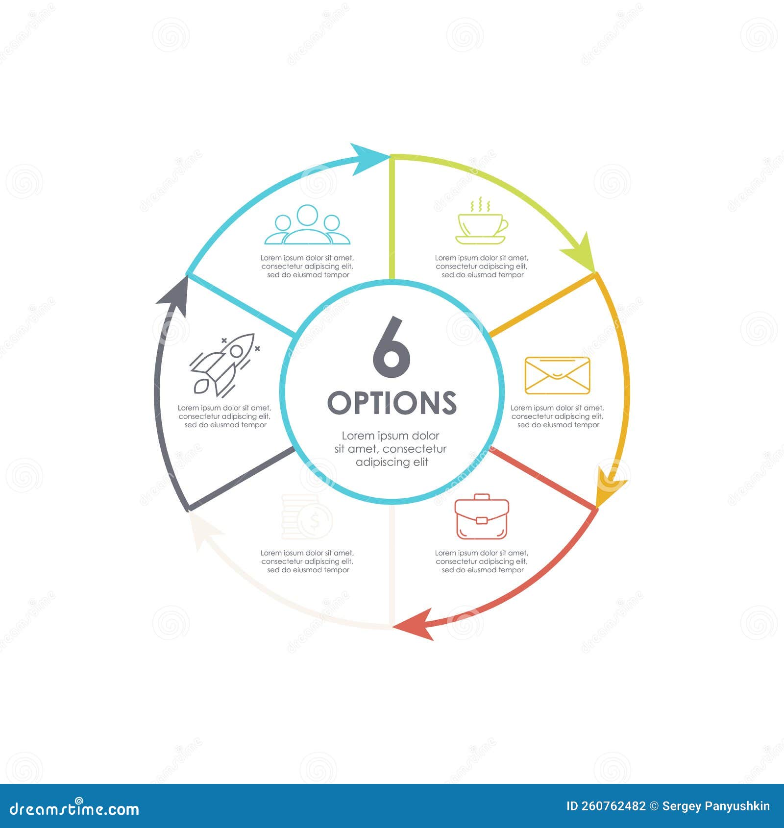 Outline Round Infographic Element. Circle Template 6 Steps with Arrows ...