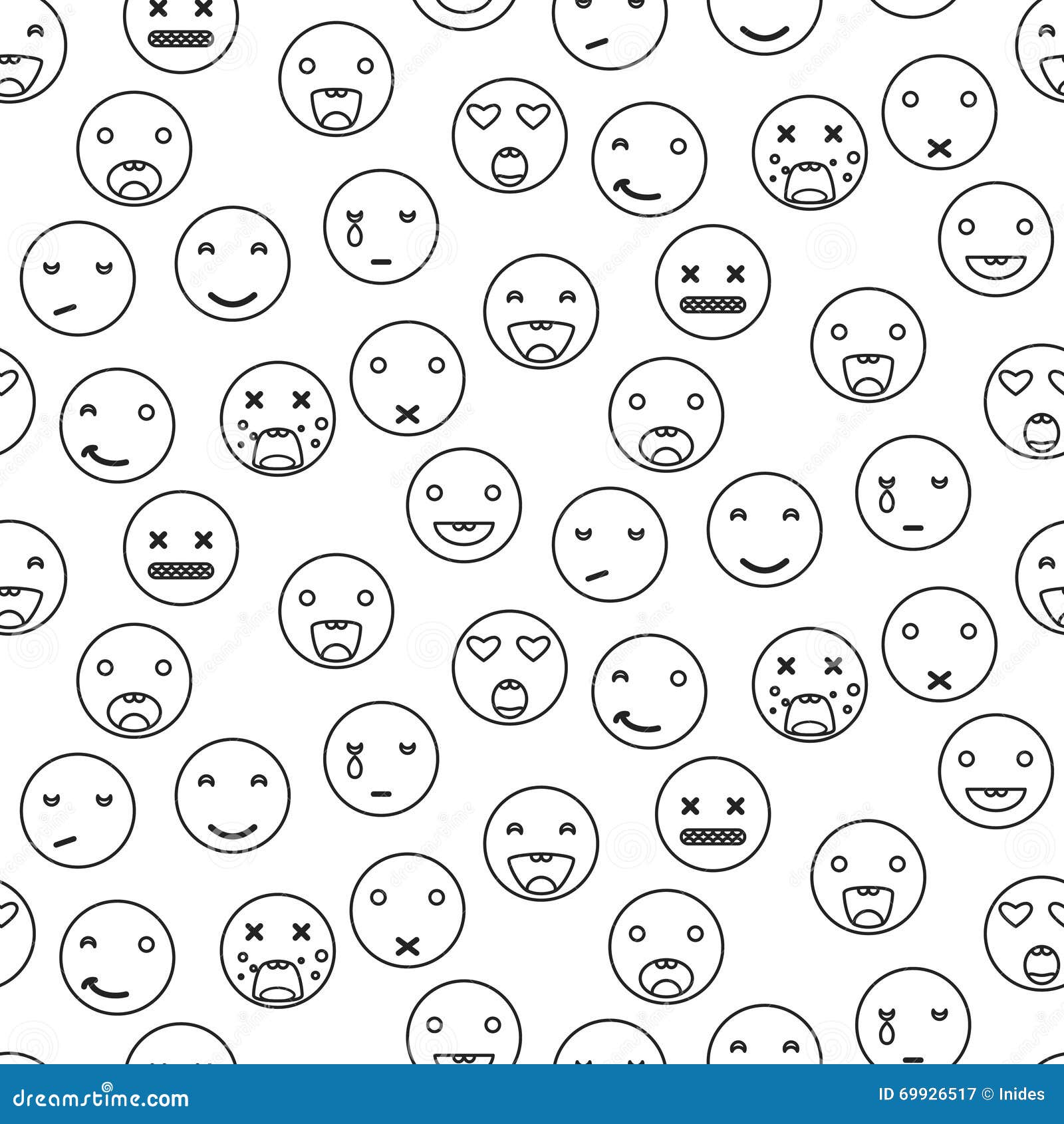 Emoji Seamless Pattern. Vector Smiley Face Character Illustration On ...