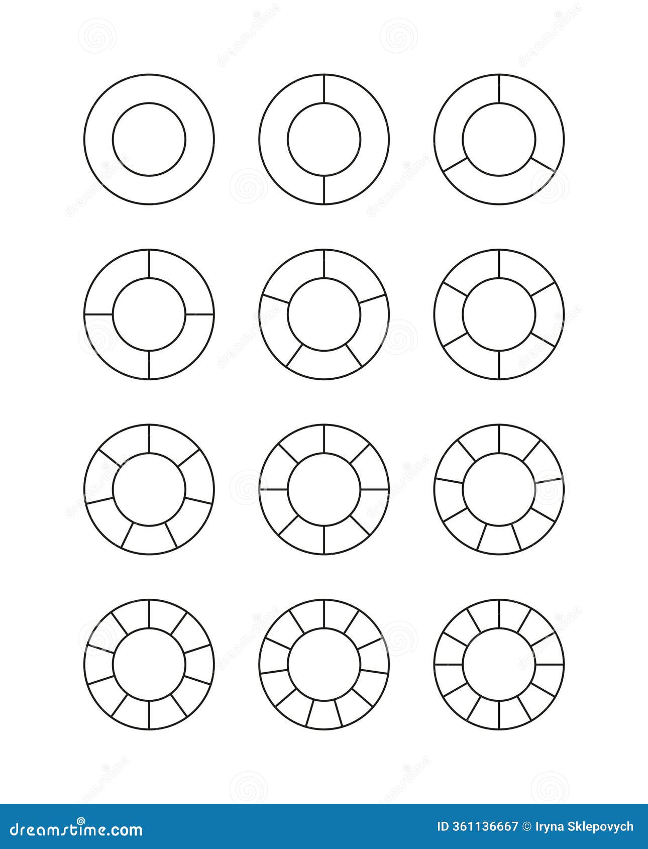 Outline Round Structure Template With Segments And Slices. Set Of ...