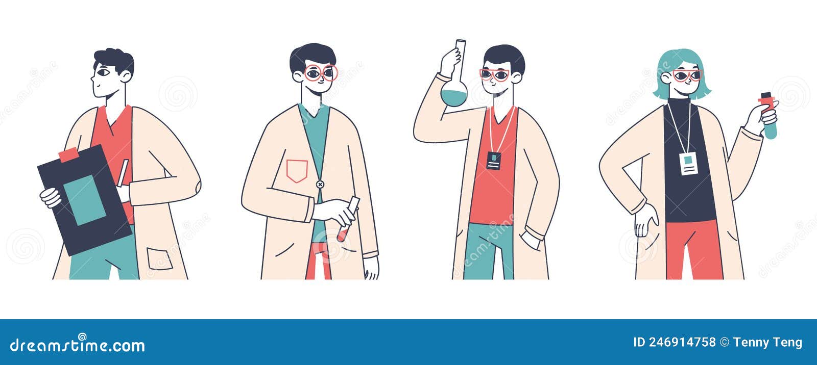 Outline Scientist Characters, Young Medical Laboratory Workers Team ... Outline Scientist Characters, Young Medical Laboratory Workers Team ...