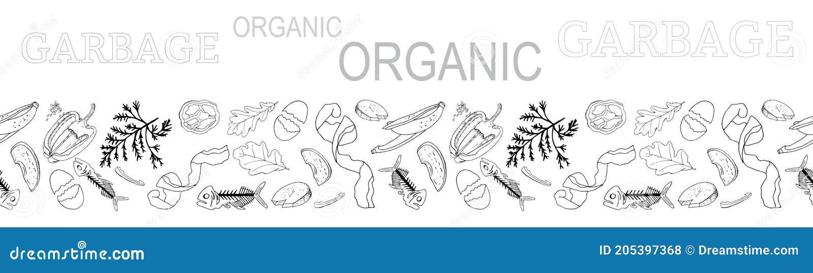 Outline Seamless Vector Border with Sorted Organic Garbage Isolated on ...