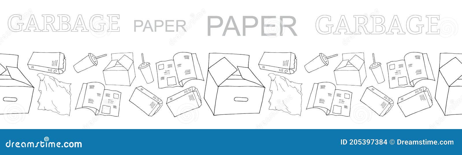 Outline Seamless Vector Border with Sorted Paper Garbage Isolated on ...