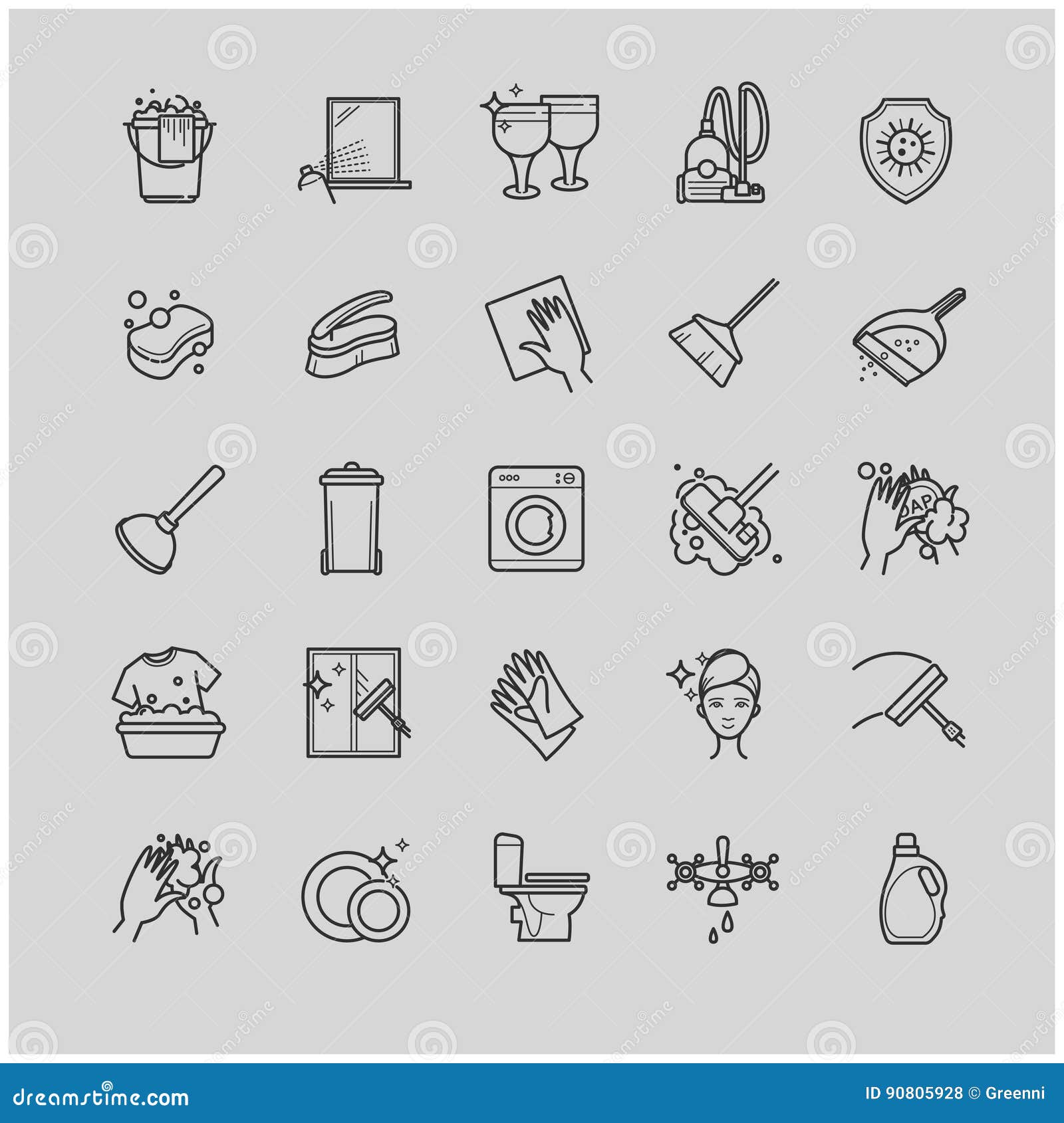 Outline Set - Cleaning Icons Stock Vector - Illustration of brush, dust ...
