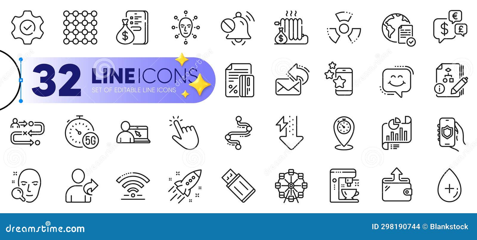 Outline Set of Journey Path, Density and Face Biometrics Line Icons. for Web App. Vector Stock ...