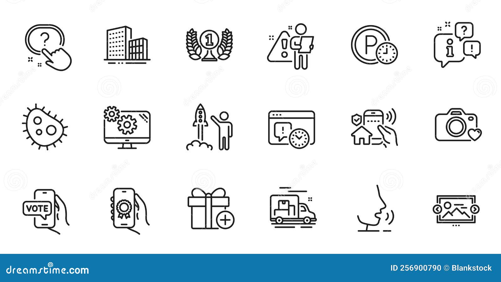 Outline Set of Launch Project, Question Button and Bacteria Line Icons ...