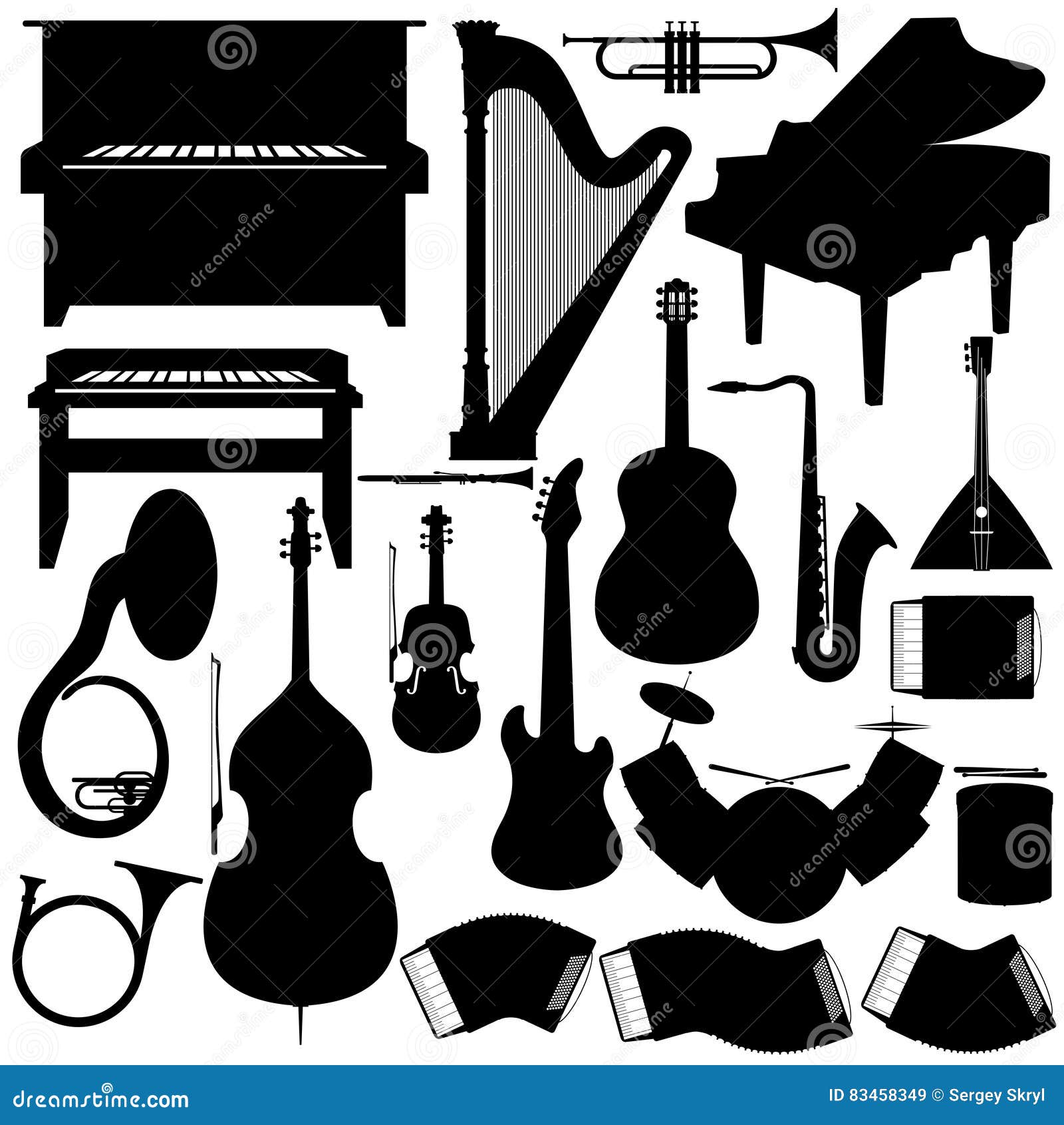 Outline a Set of Musical Instruments Stock Vector - Illustration of ...