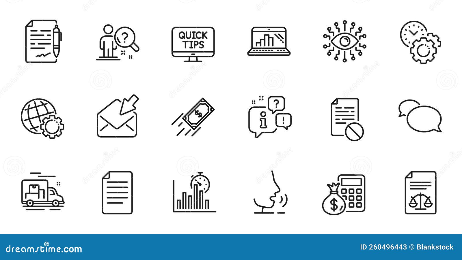 Outline Set of Report Timer, Finance Calculator and Wrong File Line Icons for Web Application ...