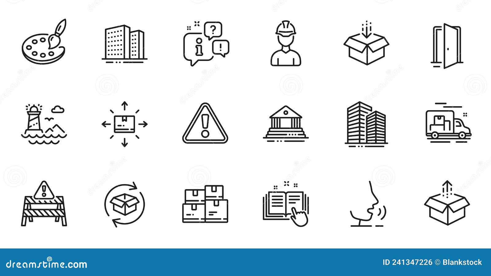 Outline Set of Send Box, Technical Documentation and Open Door Line Icons for Web Application ...